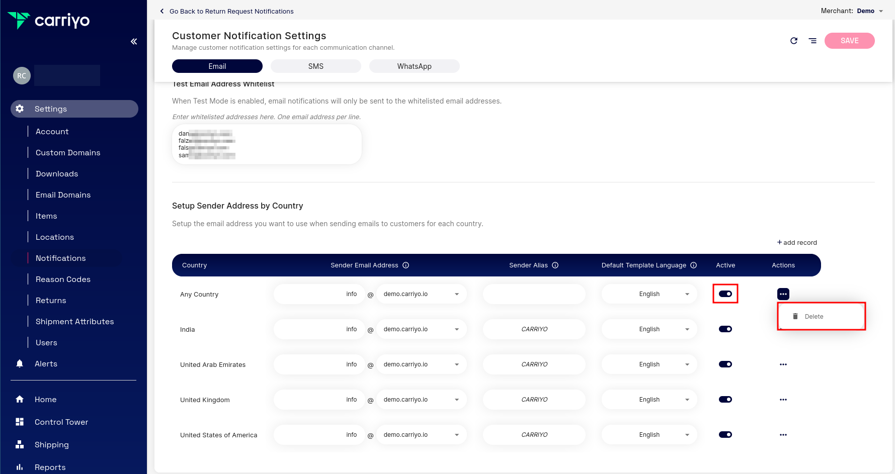 Notification settings – CARRIYO