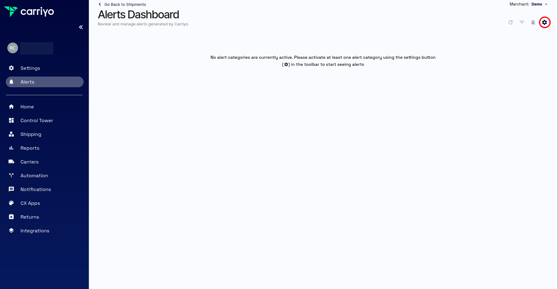 Alerts Dashboard and Settings – CARRIYO