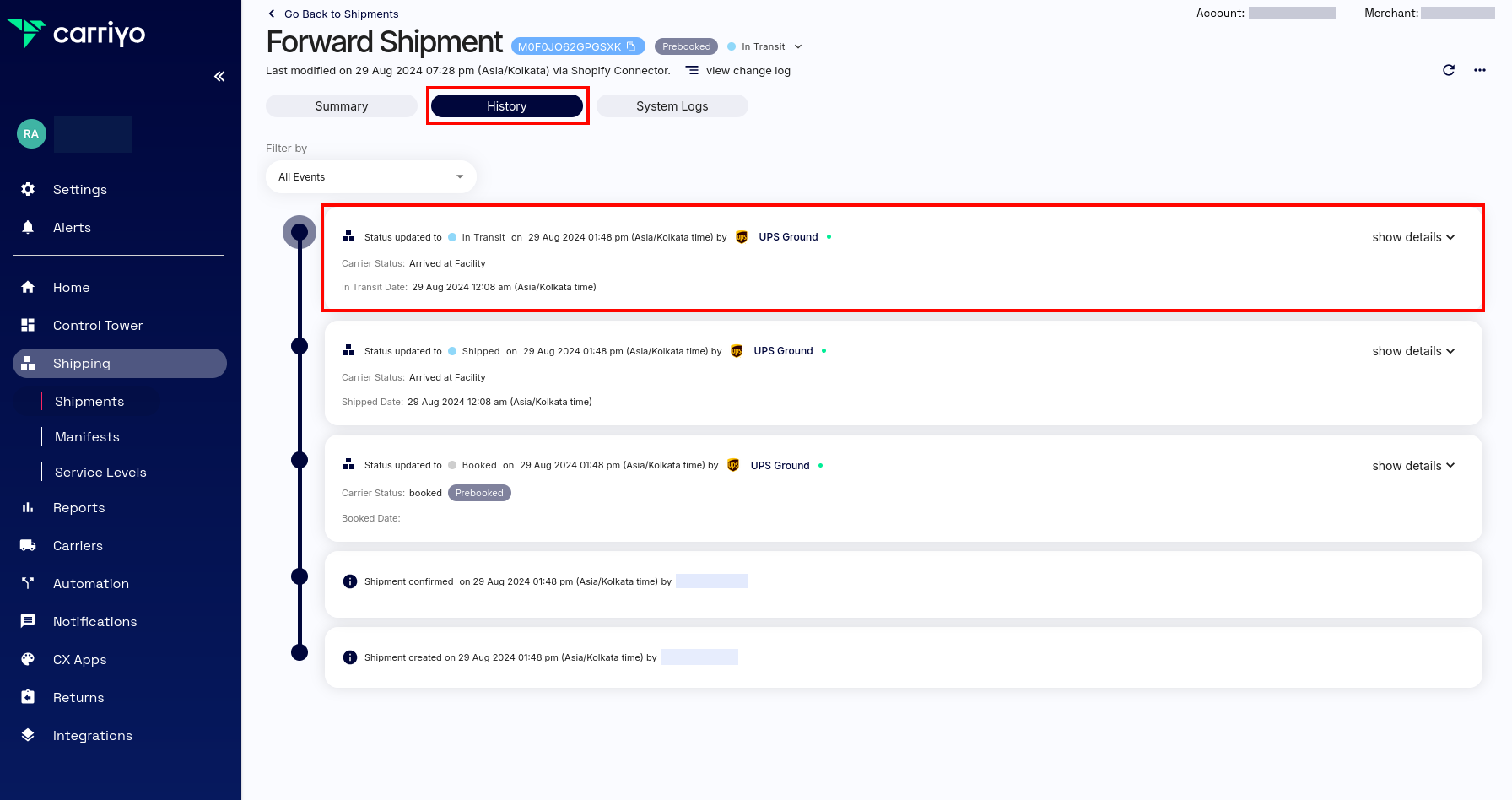 Carriyo shipment status mappings – CARRIYO