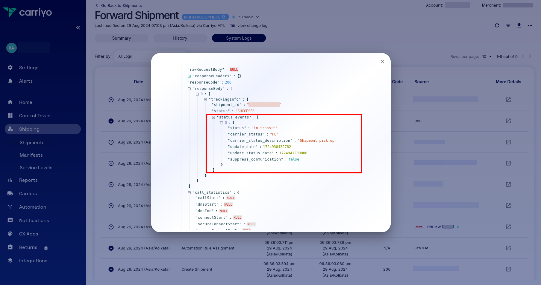 Carriyo shipment status mappings – CARRIYO