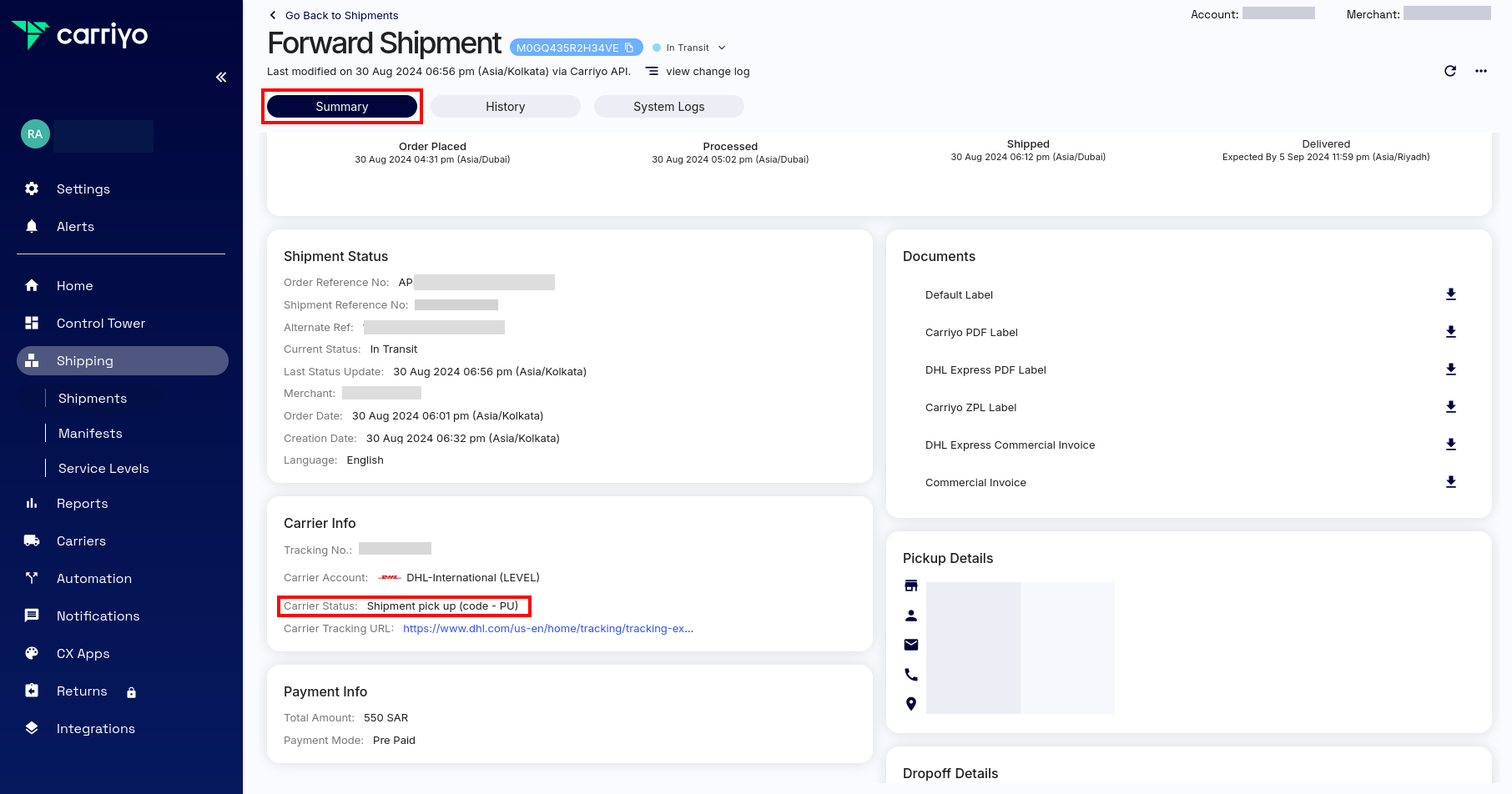 Carriyo shipment status mappings – CARRIYO