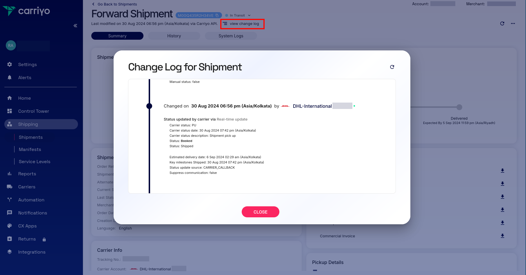 Carriyo shipment status mappings – CARRIYO